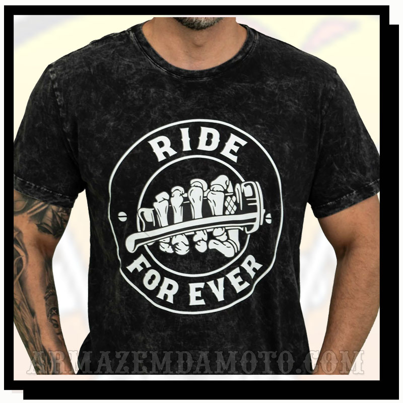 CAMISETA RIDE FOREVER ESTONADA PRETA KALLEGARI - ARMAZÉM DA MOTO