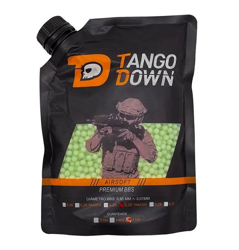 BBs Tango Down 0,25g TRACER - 4000 un - Caveira Airsoft