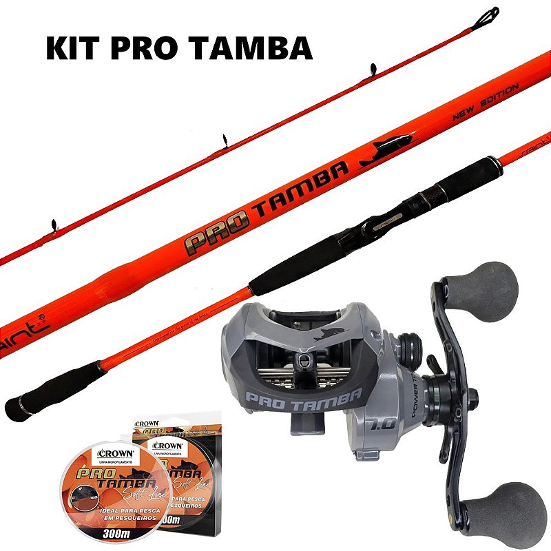 Kit Pro Tamba Vara 2,40mts orange + Carr Pro Tamba Bg + Linha 0,37mm ...