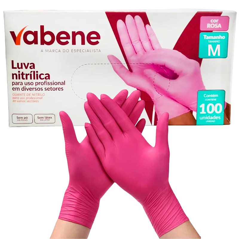 Luva Nitrílica Rosa Sem Pó Vabene Tamanho M - 100 Unidades - GabMedic ...
