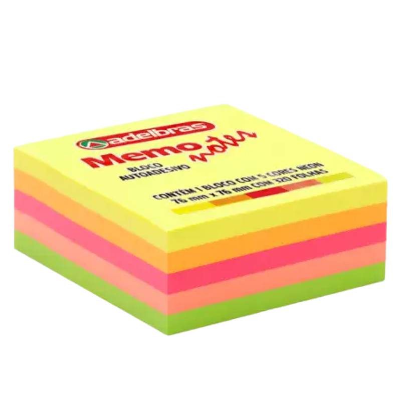 BLOCO POST-IT 76X76MM MEMO 320FLS CORES NEON ADELBRAS - PAPELARIA ...