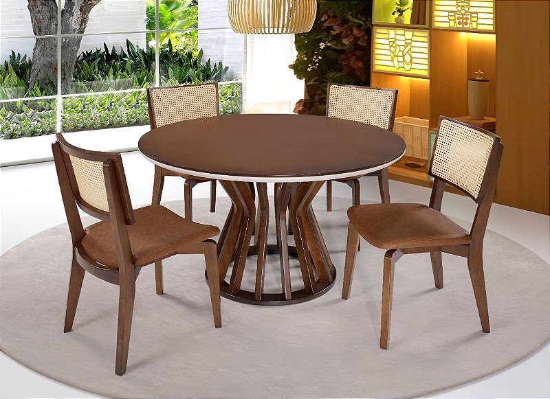 Conjunto de Jantar Loowy Redonda 1,20m + 4 Cadeiras Serres 6815/806 ...
