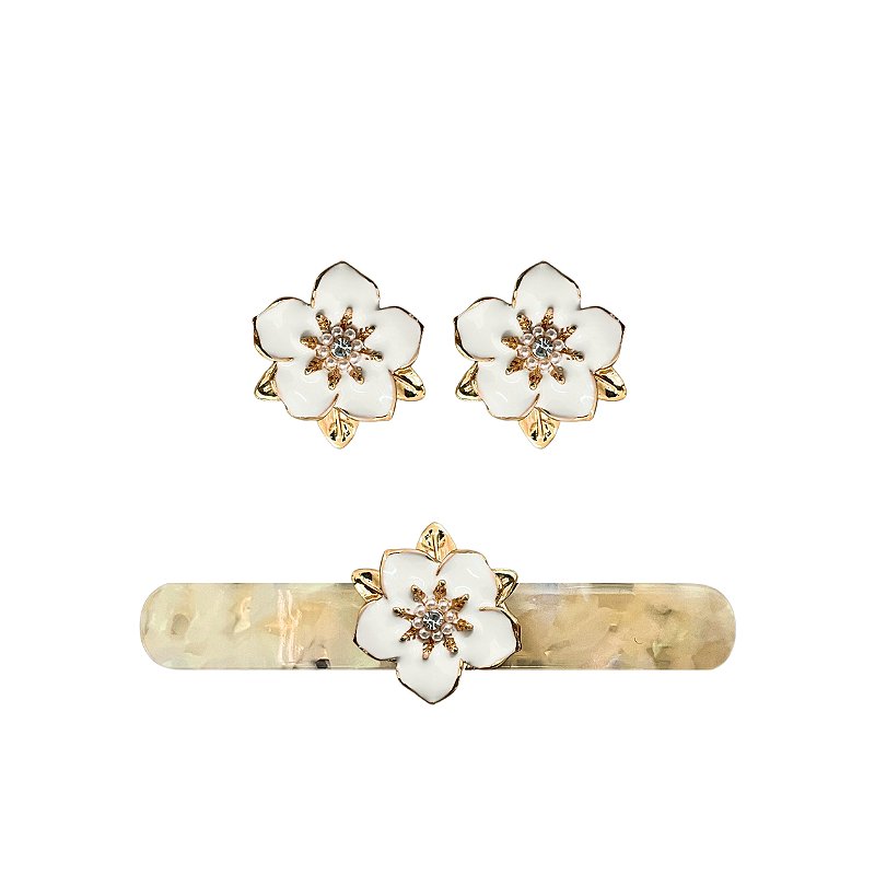 CONJUNTO DE PRESILHA E BRINCO FLOR DE CEREJEIRA - VIDIÈ Semijoias