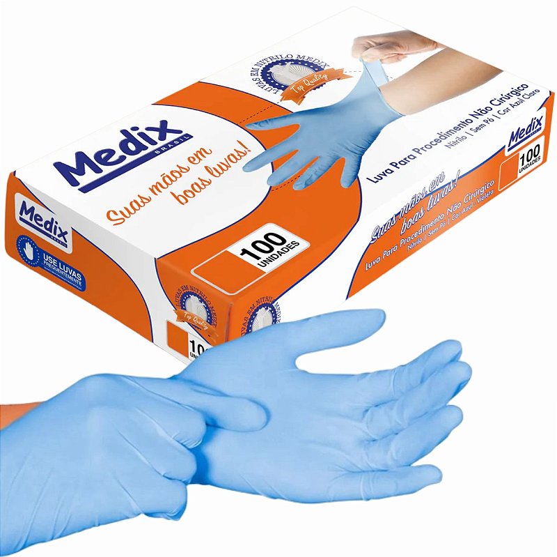 Luva De Procedimento Nitrílica Sem Pó Azul Medix - C/100 - RareMed ...