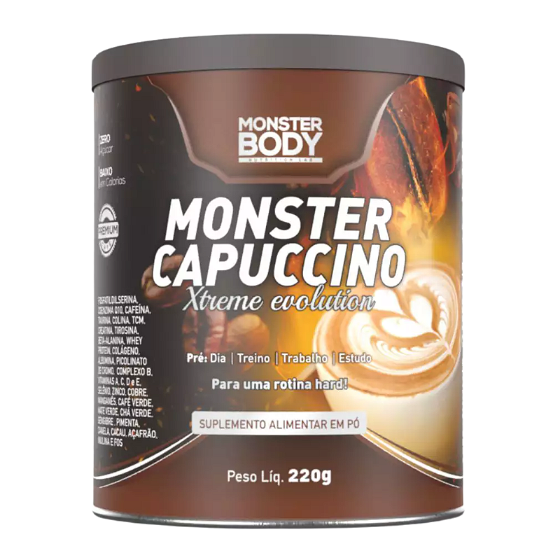 Monster Cappuccino Xtreme Evolution 220g - Monster Body - Supraervas - RareMed Hospitalar