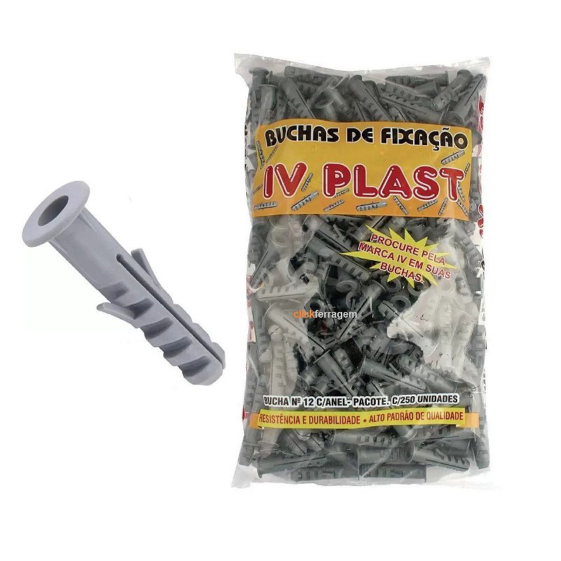 Buchas 12mm S12 Com Anel - Pacote 250un. - clickferragem
