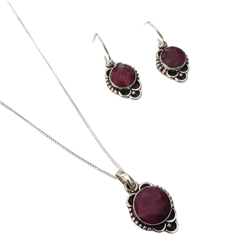 CONJUNTO EM PRATA DE BALI COM PEDRA NATURAL RUBI INDIANO - LURE - Moriá ...