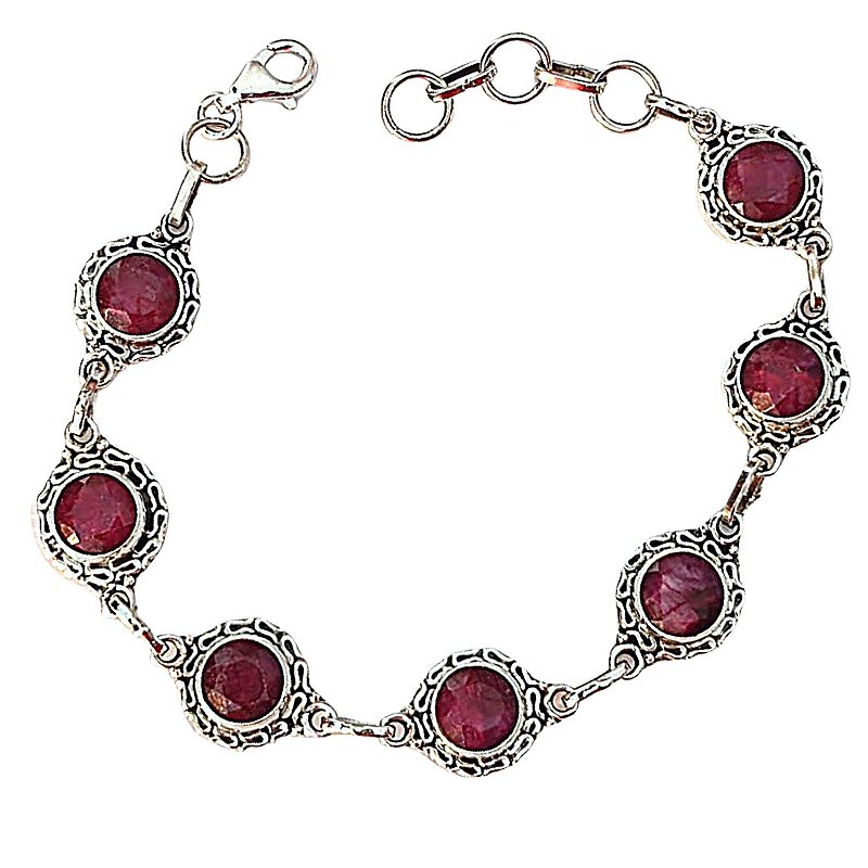 PULSEIRA DE PRATA INDIANA COM RUBI NATURAL - Moriá Joias em Aço Inox