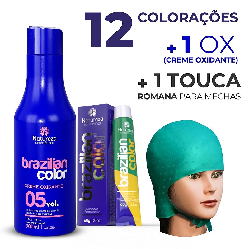 Combo 12 Colorações + 1 OX de 900ml + 1 Touca Romana para Mechas ...