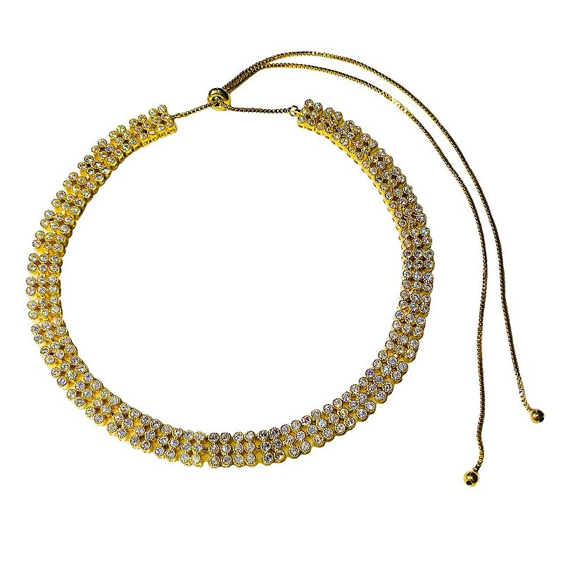 COLAR CHOKER REGULAVEL FOLHEADO OURO 18K COM ZIRCÔNIAS CRAVEJADAS ...