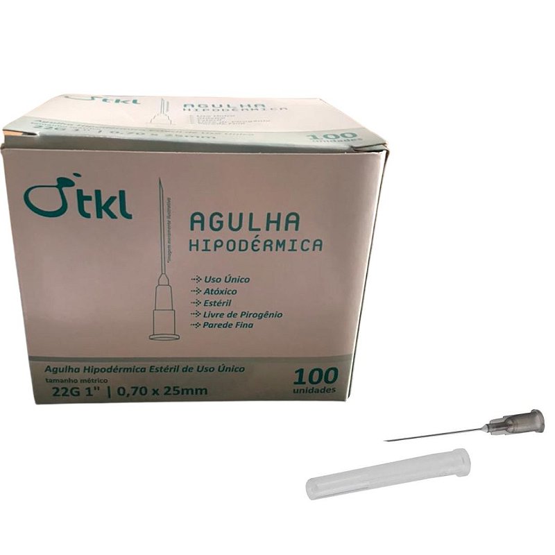 Agulha 25 X 0,70 22 G1 Cinza Cx C/100 Un - TKL - Loja.EniFar