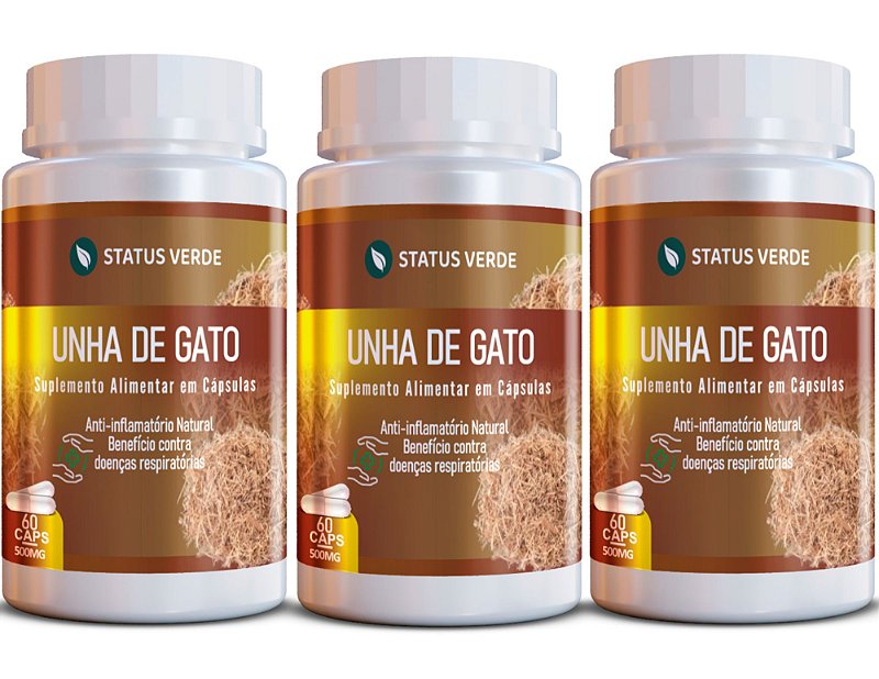 Kit 3 Unha de Gato 180Cáps 500mg Status Verde - Status Verde