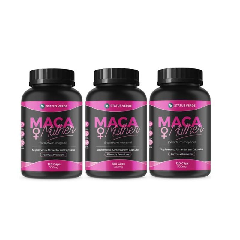 Kit 3 Maca Mulher 360 Cápsulas 500mg - Potencialize sua Saúde e Vitali - Status Verde