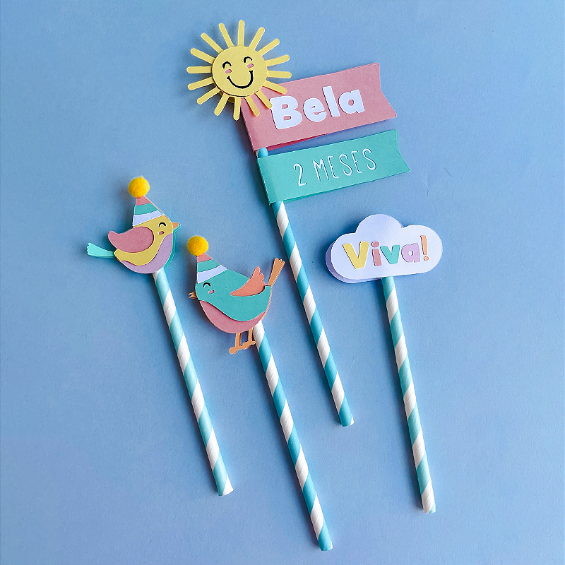 Kit Mêsversário topo de bolo + topo de docinho - Lindo Dia - Amica Coruja