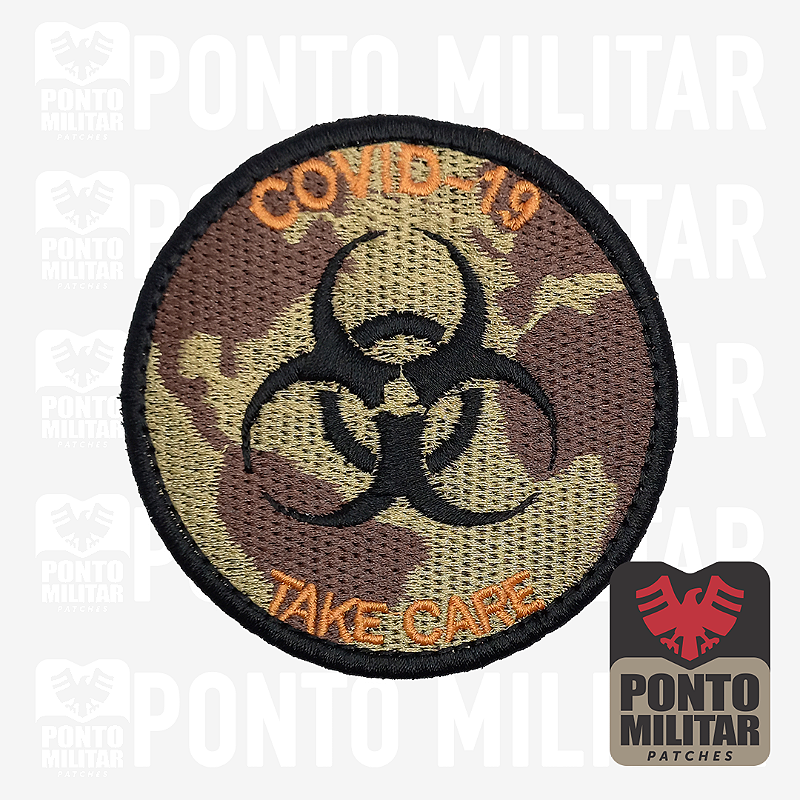 Mundo Covid-19 TAKE CARE Patch Bordado Redondo 8cm - Ponto Militar - Patches Militares ...