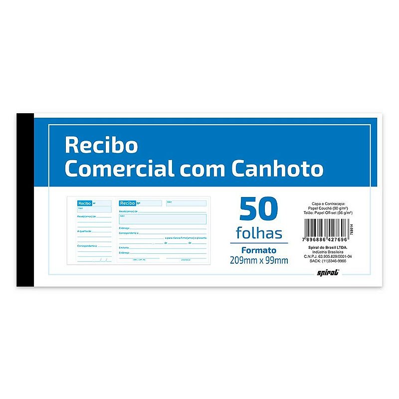 RECIBO COMERCIAL COM CANHOTO 50 FLS - SPIRAL - Papelaria Zap Ltda » Muito mais que uma papelaria