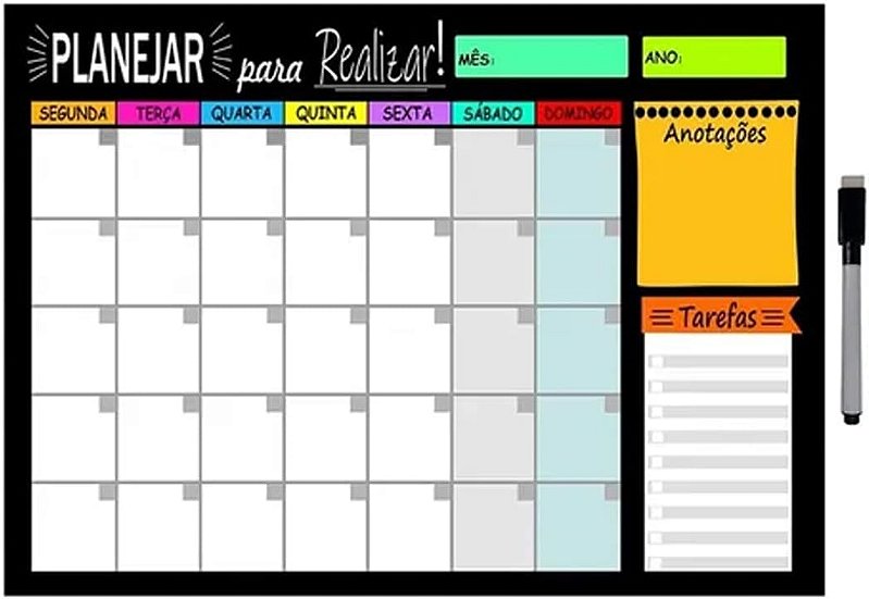 MURAL PLANNER ORGANIZADOR DE TAREFAS 60CMX40CM MENSAL - ITEN ...