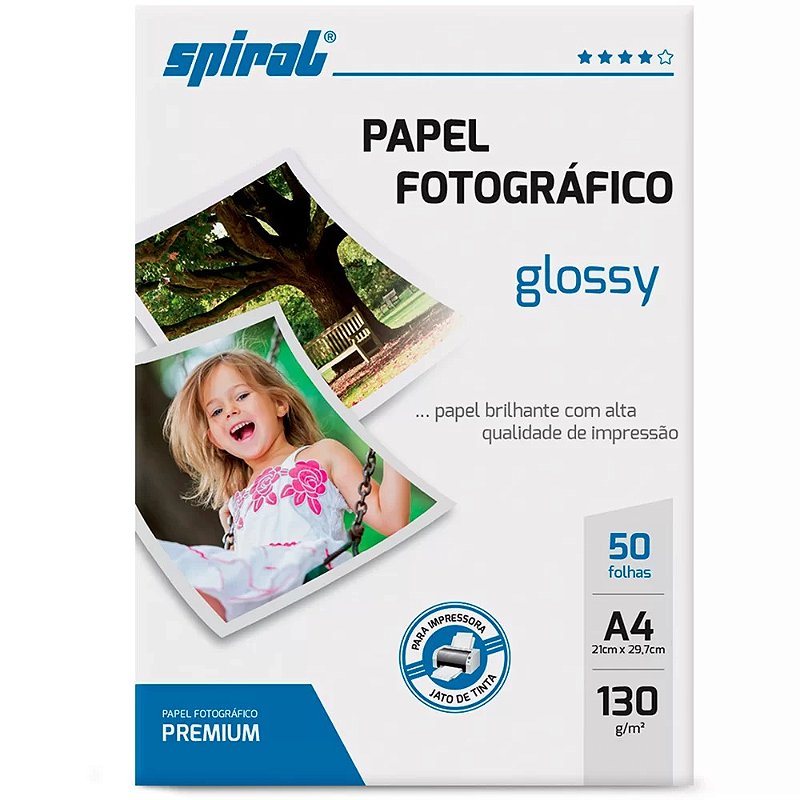 PAPEL FOTOGRÁFICO A4 130G GLOSSY PAPER C/50 FLS - SPIRAL - Papelaria ...