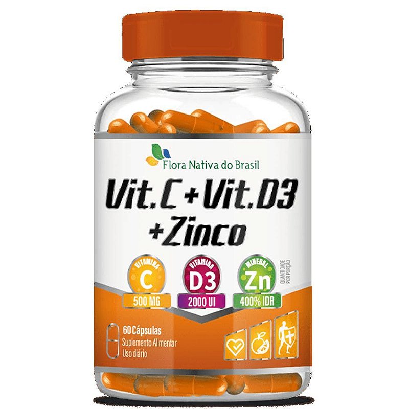 Vitamina C + D3 + Zinco 60 cápsulas - Flora Nativa - Distribuidora De ... Vitamina C + D3 + Zinco 60 cápsulas - Flora Nativa - Distribuidora De ...