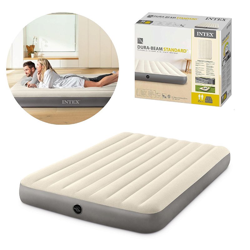 Colchão Inflável Dura Beam Single High Intex 64103 Queen Branco ...