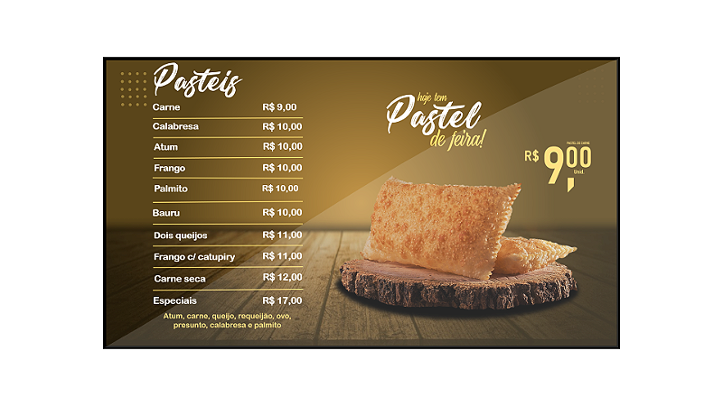 Tabela Digital para Pastelaria e casa de Salgados - Menu-Food: Menu ...