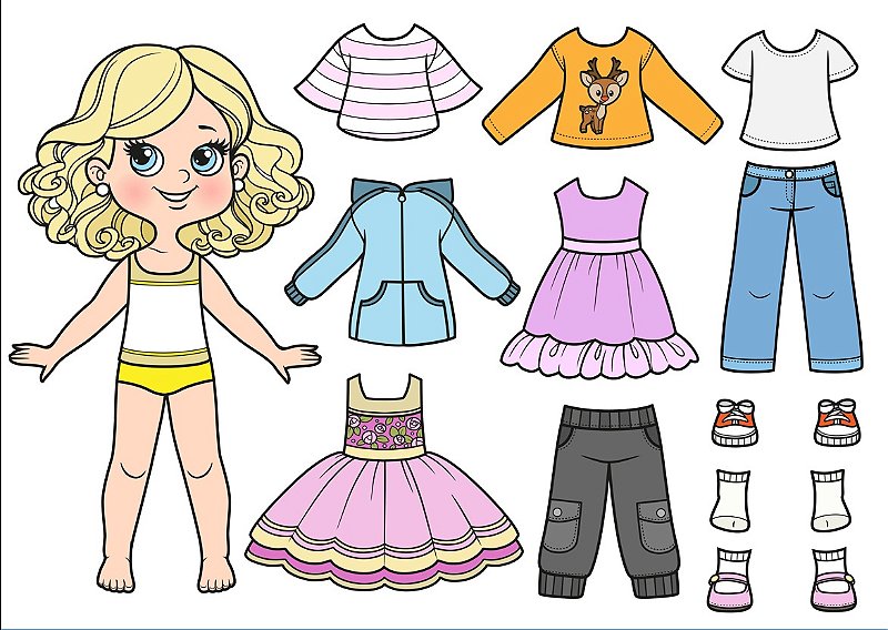 Feltro Estampado - Boneca de Vestir modelo 4 - Ateliê Cris Nakao