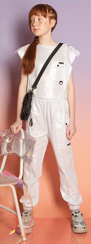 CALCA JOGGER COM BOLSOS E COS DE ELASTICO - 006943-BRANCO/PRATA - DIMY ...