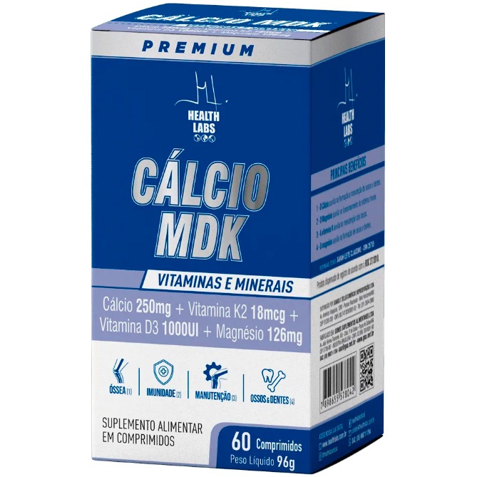 Cálcio MDK (Cálcio 250mg + K2 18mcg + D3 1000ui + Magnésio 126mg) - 60 - FITFIELD