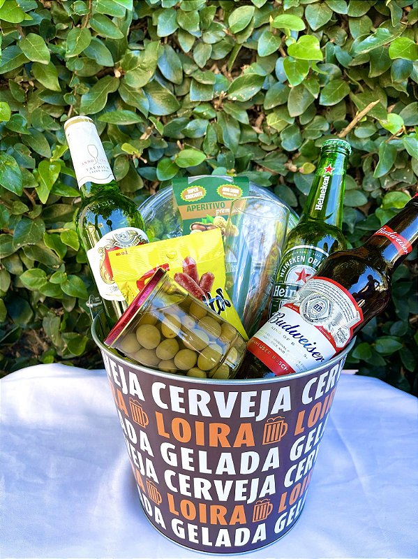 Balde "Cerveja Loira" - Fênix Floricultura - Flores Cestas e Presentes