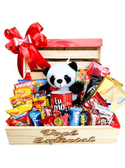 Baú De Delicias Com Panda - Fênix Floricultura - Flores, Cestas e Presentes
