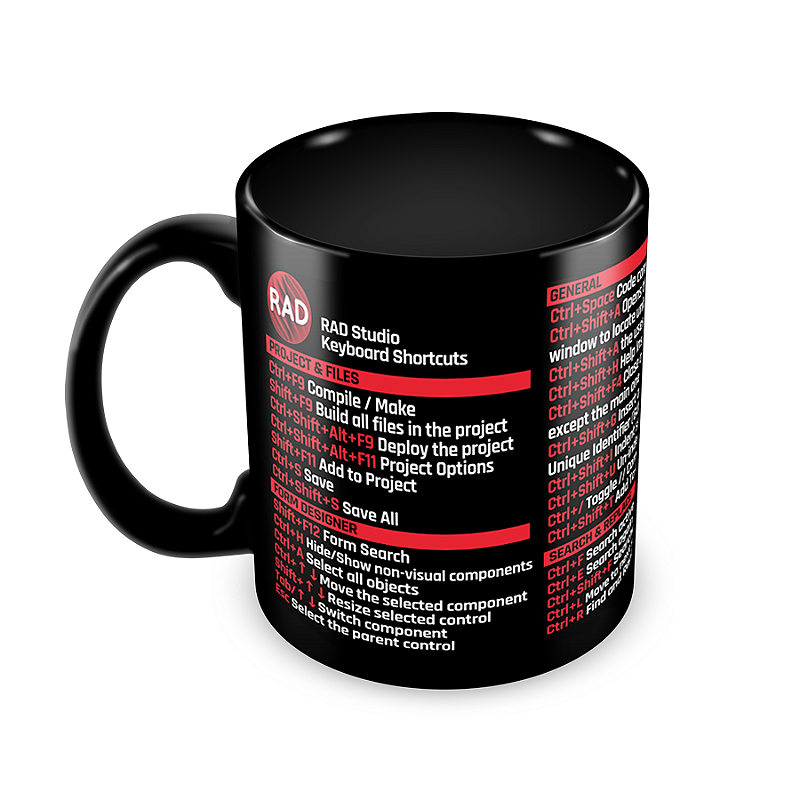 Caneca RAD Studio Keyboard Shortcuts preta - Caneca do Dev - Canecas e ...