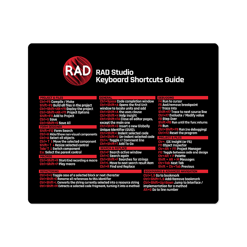 Mouse Pad RAD Studio Keyboard Shortcuts - Caneca do Dev - Canecas e ...