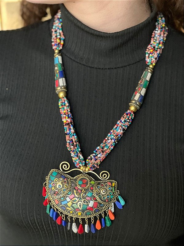 Colar - Miçangas e Metal -Colorido - Marrocos For You | Decoração e ...