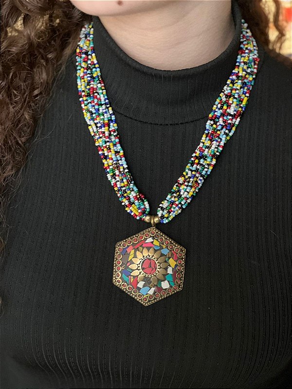 Colar - Miçangas e Metal -Colorido - Marrocos For You | Decoração e ...