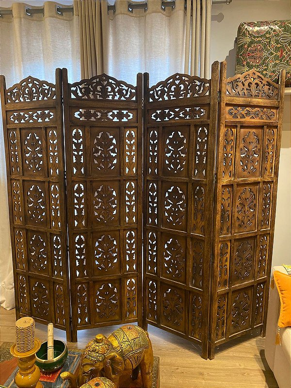 Biombo - Madeira - Natural - 4 Folhas - 2mts - Marrocos For You ...