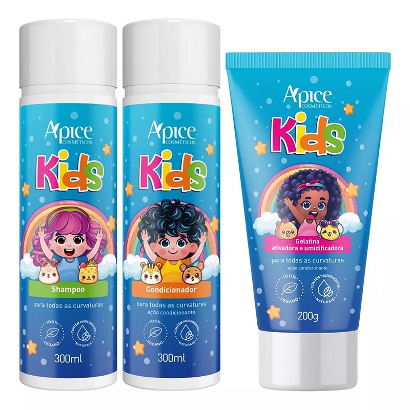 Apice Kit Kids Linha Infantil Capilar Shampoo Condicionador Gelatina A ...