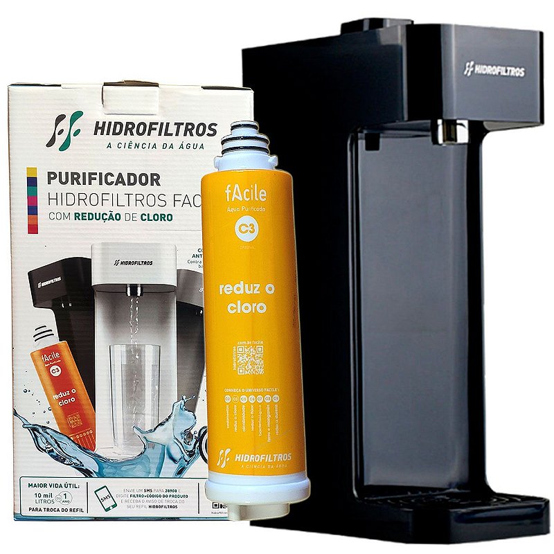 Purificador de Água Natural Facile C3 Preto Hidrofiltros - 24 Horas ...