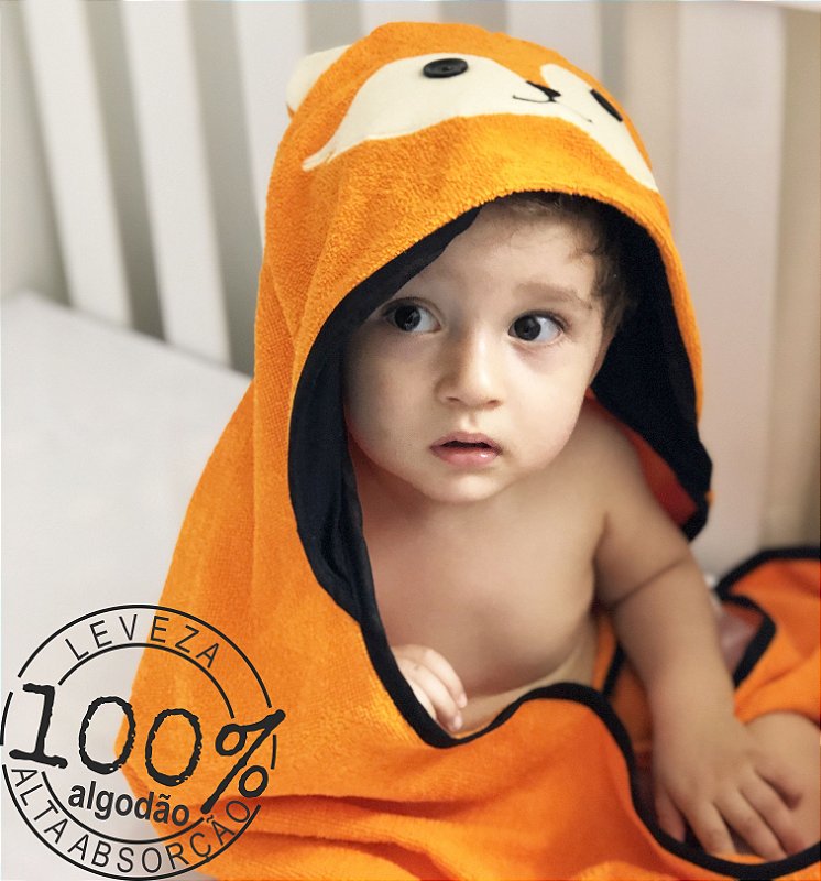 Toalha de banho felpuda com capuz raposinha para bebê 100% algodão ...