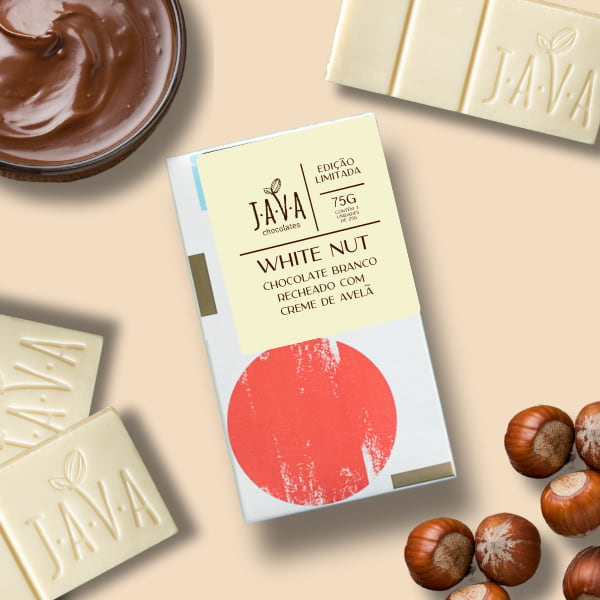 CHOCOLATE BRANCO VEGANO COM CREME DE AVELÃ - Loja Online Java Chocolates