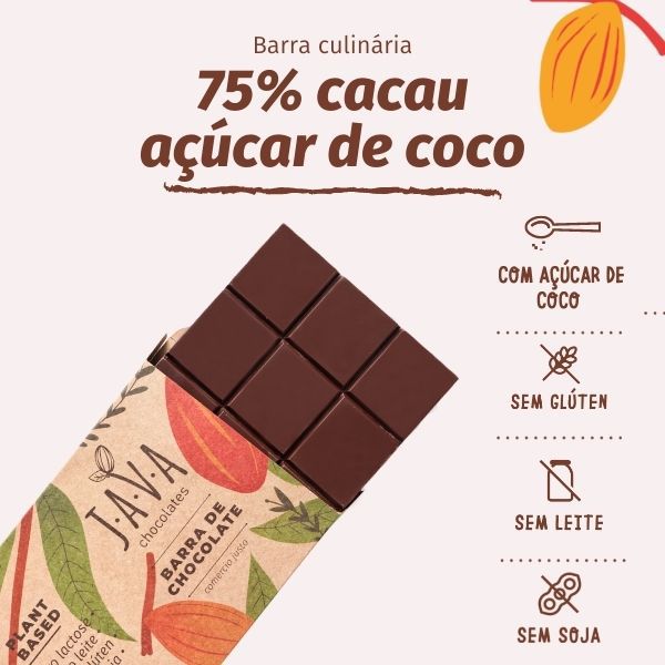 Barra culinária de chocolate com açúcar de coco - bean to bar. Sem glú ...