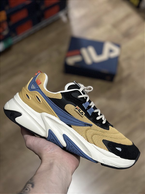 FILA RT-EVO (bege/preto/azul) - Corre de Rua