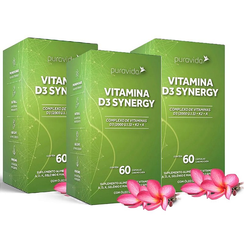Kit 3x Vitamina D3 Synergy - Puravida 60 cápsulas - BS Nutrition ...