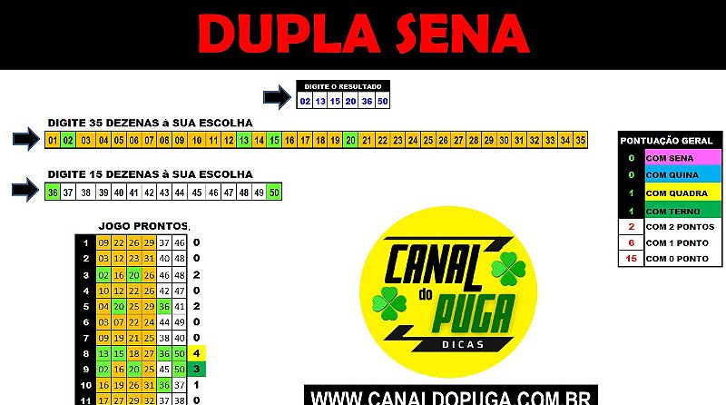 Planilha Dupla Sena - Esquema Padrão de 35 Dezenas - CANAL DO PUGA ...