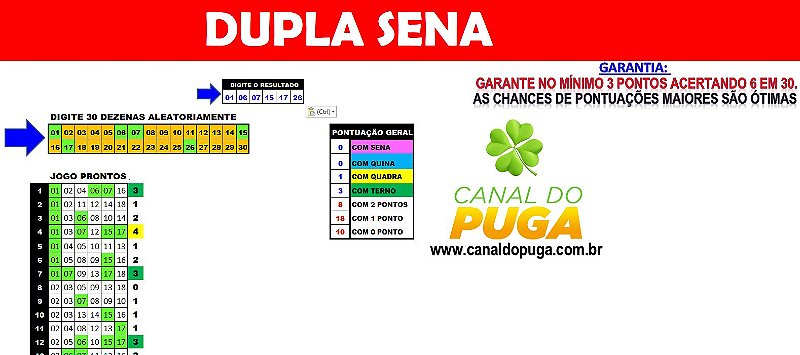 Planilha Dupla Sena - 30 Dezenas com Garantia mínima de Terno - CANAL ...