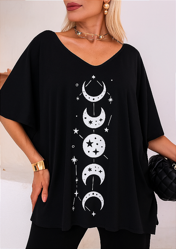 Blusa Feminina lua- preta - Madame Ninna - loja online de roupas femininas