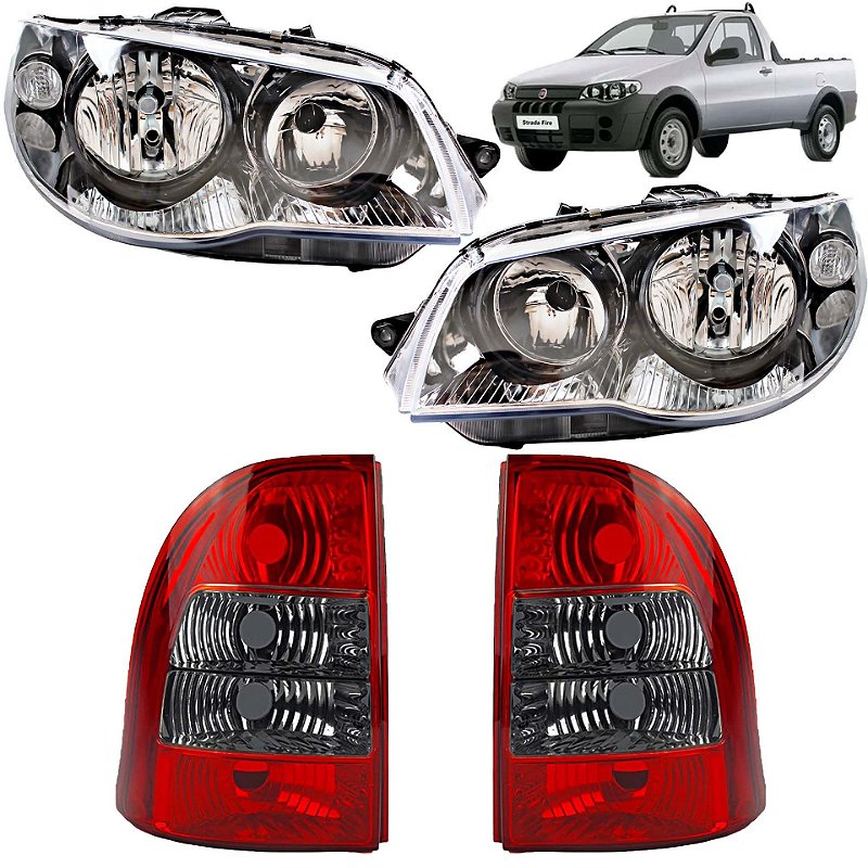 KIT Farol Lanterna Strada 2005 2006 a 2012 Máscara Cromada Aro Preto ...