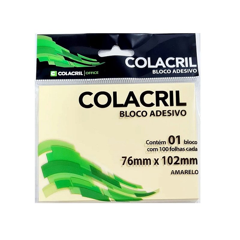 Colacril Bloco Adesivo Reposicionável 76x102mm Amarelo 100 fls - Fibrap ...