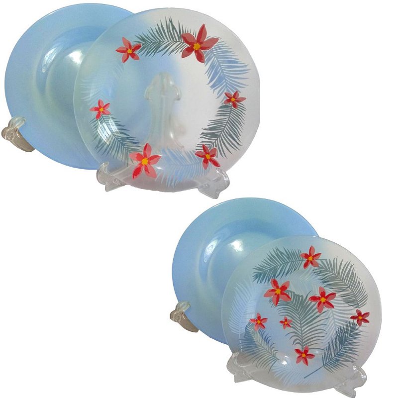 Aparelho De Jantar 18 Peças Composé Azul Com Flores Pasabahce Super ...