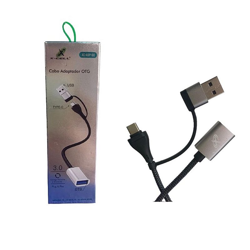 Cabo OTG x Tipo-C X-Cell XC-ADP-60 Preto - Casa Sertaneja Eletro - Aqui nós não perdemos negócio!