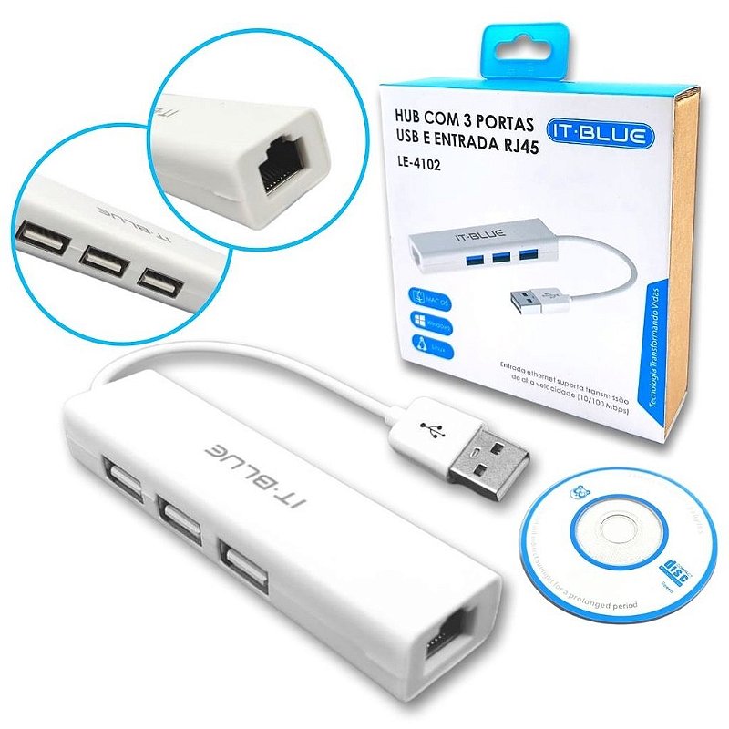 Hub Tipo-C/RJ45 It-blue LE-5575 3.1/2.0 Branco - Casa Sertaneja Eletro - Aqui nós não perdemos ...